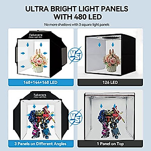Photo Studio Light Box for Photography: Takerers 16"x16" Upgraded 480 LED Product Lightbox with 3 Stepless Dimming Light Panels, Professional Photo Background Shooting Tent with 4 Color Backdrops