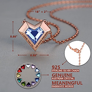 Leafael Ivy Heart Necklaces for Women, 925 Sterling Silver Chain, Aquamarine Blue March Birthstone Crystal Geometric Pendant, Rose Gold Plated, Jewelry Gifts for Her, I Love You to The Moon and Back