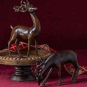 Set of 2 Holiday Reindeer Figures: 12 Inch Faux Mahogany Wood Reindeer Decor by RAZ Imports