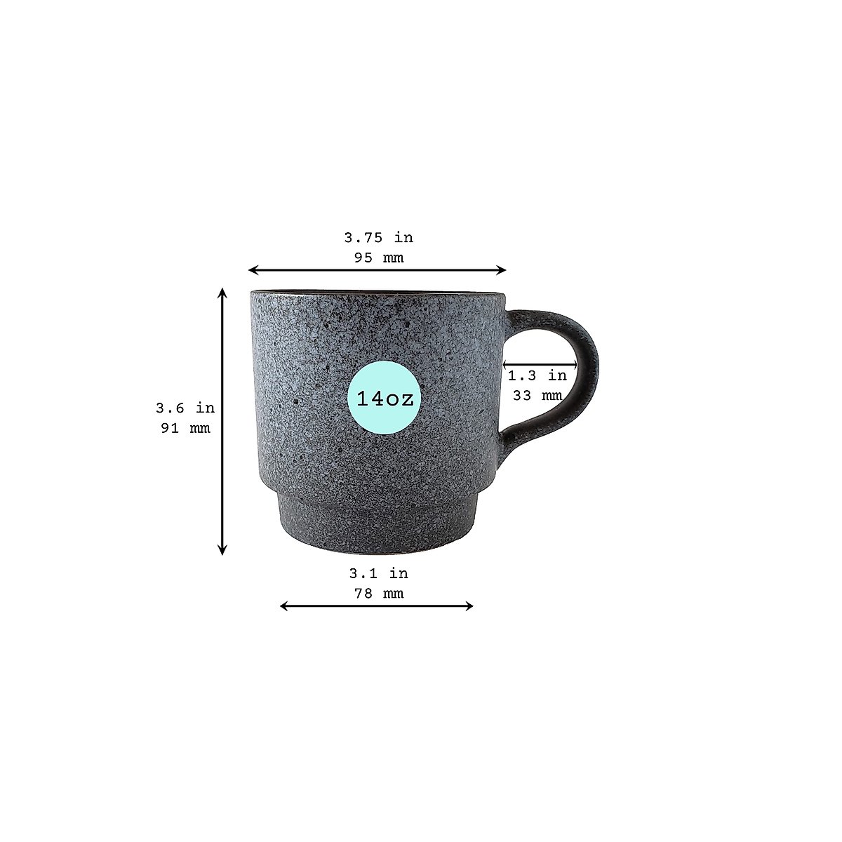 Essential Drinkware 14oz Classic Stackable Ceramic Coffee Mugs, Assorted Colors - Set of 4 Space Saving Durable Stacking Cups with Speckled Finish