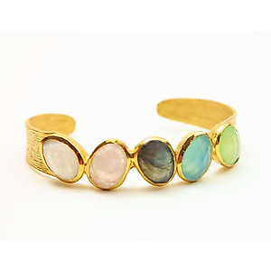 Rose Quartz Blue Chalcedony Labradorite Rainbow Moonstone Cuff Bracelet Auralee & Co.