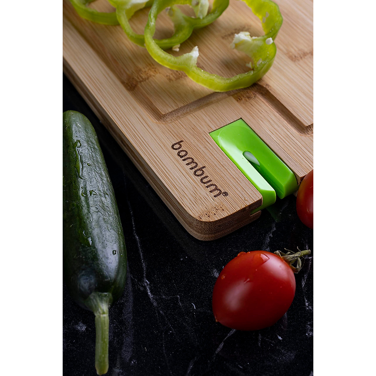 Bambum Livada - Bamboo Cutting Board with Built-In Knife Sharpener, Cutting Board with Juice Groove and Handle