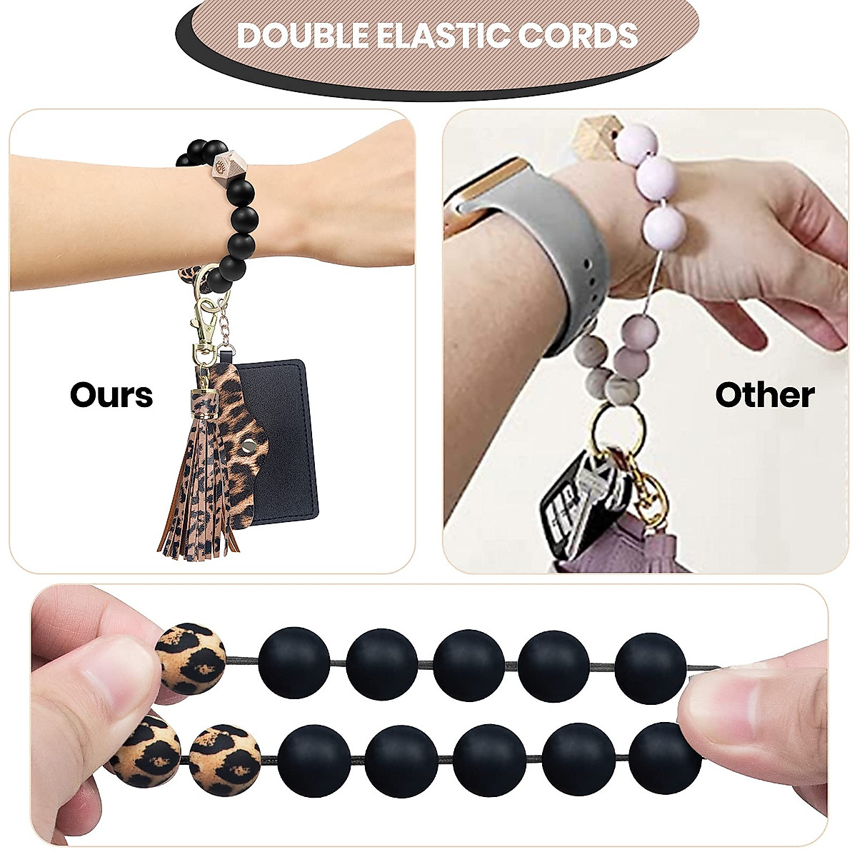 PAKASEBOXES Bracelet Wristlet Keychain with Lanyard for Keys, Silicone Beaded Key Ring for Women, Mother's day Christmas Gift