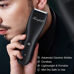 FAIRYLOVE Electric Groin Body Hair Trimmer Ball Trimmer for Men USB Recharge Dock Cordless Use Fully Waterproof Replaceable Ceramic Blade Pubic Hair Trimmer Body Groomer Kit for Men