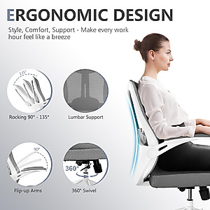 Office Chair with 350LBS Capacity, Ergonomic Comfort Home Desk Chair, Mid Back Gaming Chair with Wheels, Adjustable Height, Lumbar Support, Flip-up Armrest