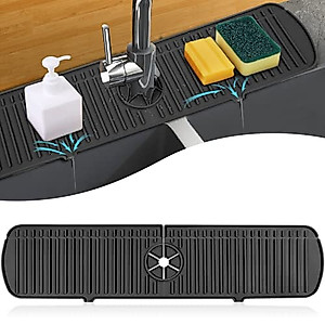 XXL Silicone Faucet Handle Drip Catcher Tray Kitchen Sink Mat Faucet Splash Guard Dish Soap Sponge Holder Kitchen Sink Accessories Drying Mat Kitchen Gadgets Counter Organization Sink Caddy Protectors