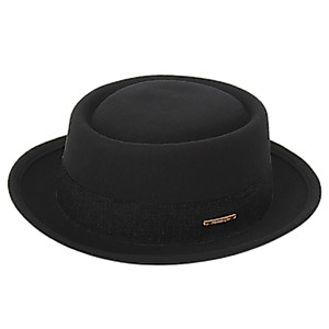 Classic 1920s Pure-Wool Roll-Brim Pork- Pie Fedora-Hat Men Women - Crushable Short-Brim Church Hat Boater-Hat Black