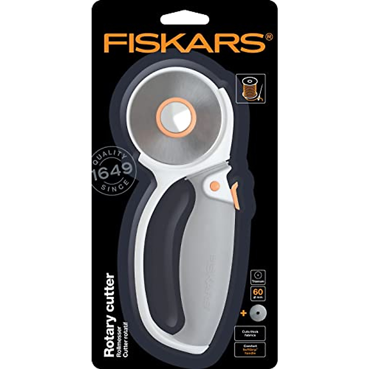 Fiskars Titanium Rotary Cutter, Ø 60 mm, For Right- and Left-handed Users, Orange/White/Grey, 1004753