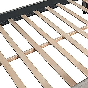 DRELOFT Full Size Upholstered Daybed with Strong Durable Pull-Out Trundle and Legs, Full Day Bed Sofa Bed with Wood Slat Support for Living Room Bedroom Guestroom, No Box Spring Needed, Gray