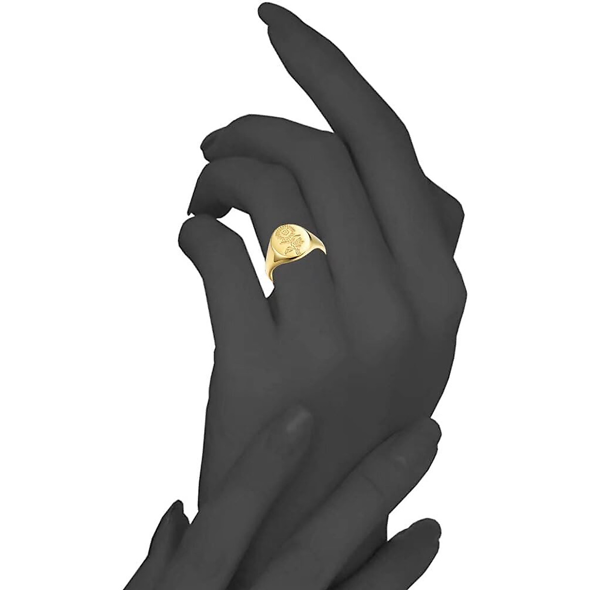 BAOWING Sunflower Rings for Women | Gold Chunky Dome Signet Ring | Stainless Steel Minimalistic Statement Jewelry Gift 18K Gold Size 5