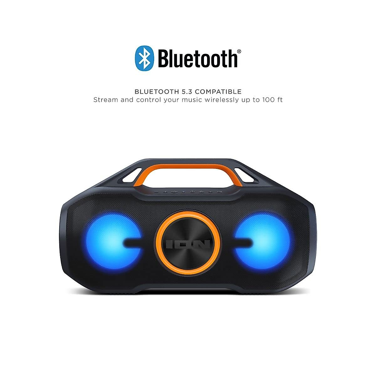 ION Audio AquaSport Max - Water-Resistant Bluetooth Stereo Speaker with Lights (Renewed)