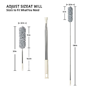 ZZ LAZYCOTTAGE Microfiber Duster with Extension Pole,Washable Bendable Head Ceiling Fan Duster,15-100 inch Wet or Dry Dust Collect Telescoping Dusters for Cleaning Ceiling Fan,High Ceiling,Furniture