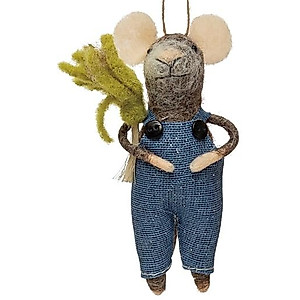 OnHoliday Wool Felt Mouse in Overalls Gardening with Plant Hanging Christmas Tree Ornament