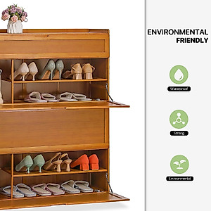 Magshion Bamboo Shoe Storage Cabinet with Pull-Down Doors, 7 Tier Shoes Rack Organizer for Entryway Hallway Living Room, Freestanding Shoe Cabinet Organizer for Convenient Shoe Organization (Brown)