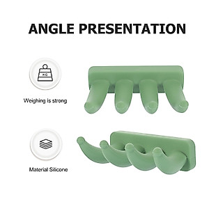 HOLIDYOYO Silicone Hooks Coat Hanger with 4 Hooks Adhesive Wall Hooks for Towels Keys Hats and More No Drilling Required Suitable for Kitchen and Bathroom Creative Banana Design Green
