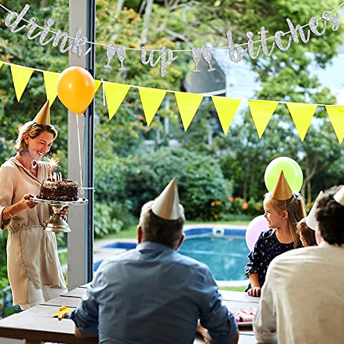 Silver Glitter Drink Up Bitches Banner - Legal AF Bunting Sign - Engagement/Birthday/Bachelorette/Bridal Shower/Wedding Party Decoration Supplies