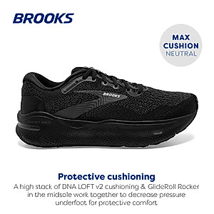 Brooks Men’s Ghost Max Cushion Neutral Running & Walking Shoe - Black/Black/Ebony - 12 X-Wide