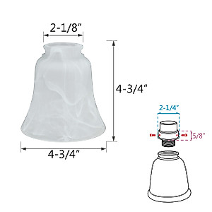 Aspen Creative 23030-4A Transitional Alabaster Bell Shape Ceiling Fan Glass Shade 2-1/8" Fitter, 4-3/4" D x 4-3/4" H, 4 Pack