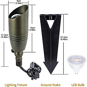 CINOTON Low Voltage Landscape Spotlights Outdoor, Solid Brass Directional Uplights Included MR16 LED Bulb Ground Stake Spot Up Landscape Lighting Fixture for Garden Patio