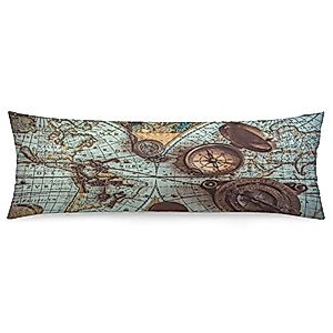 AIRMARK Body Pillow Cover,Antique Pirate Rare Items Collections Including Printed Long Pillow Cases Protector with Zipper Decor Soft Large Covers Cushion for Beding,Couch,Sofa,Home Gift 20"x54"