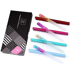 VAGA Glass Nail File with Case 4 Glass Nail Files For Natural Nails and Acrylic Nail filer, Nail Care Set of Crystal Files in Cheeky Colors, Fingernail File for Manicure, Nails Strengthener hardener