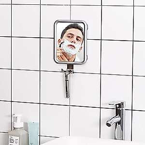 Lunmore Shower Mirror Fogless for Shaving, Rectangle with 4 Suction Cups Fogless Shower Mirror with Razor Holder Drop-Proof & Rust-Resistant