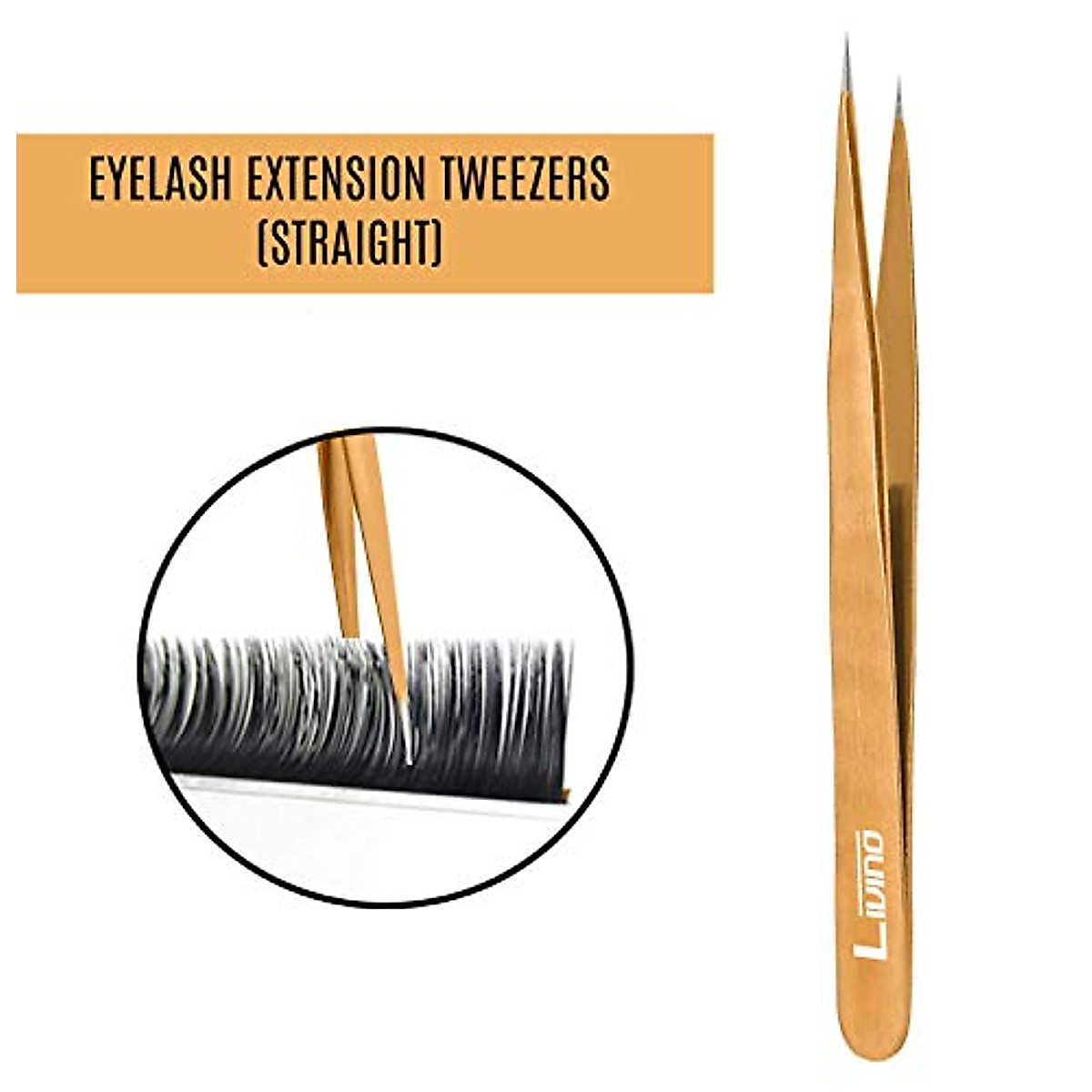 LIVINO Eyelash Extension Tweezers Straight - Set of 2 Stainless Steel Extension Tweezers with Curved Tip - Eyelash Extension Supplies Nipper for Eyelash Extensions Eyelash Tweezers