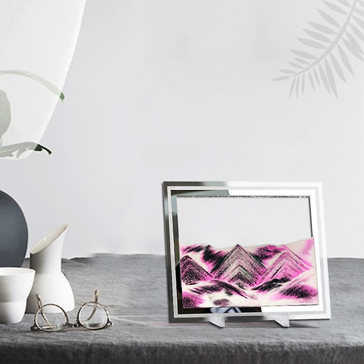 Muyan Moving Sand Art Picture Sandscapes in Motion Dynamic Sand Picture Glass 3D Deep Sea Display with Stand Decor Desktop Home Office Creative Gift (Pink, 7x9 in)