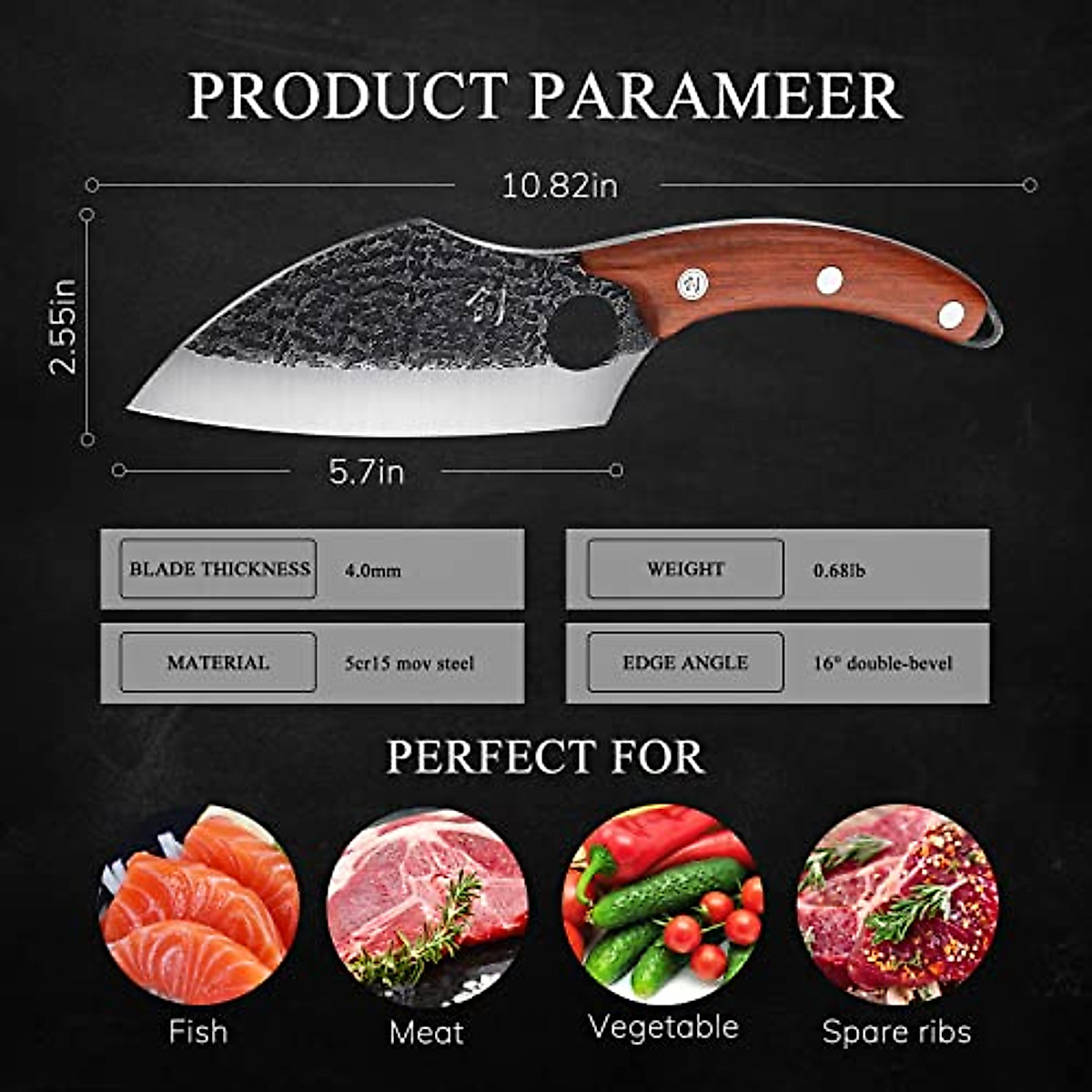 DRAGON RIOT Forged Boning Knife with Leather Sheath Huusk Japan Chef Knife Carbon Steel Meat Butcher Chef Knife Outdoor BBQ Knives for Kitchen Camping with Gift Box