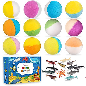 Bath Bombs for Kids with Surprise Inside - 12Pcs Kids Bubble Bath Fizzies with Sea Animal Toys. Gentle and Kids Safe for Skin Moisturize. Birthday Christmas Gifts for Boys Girls