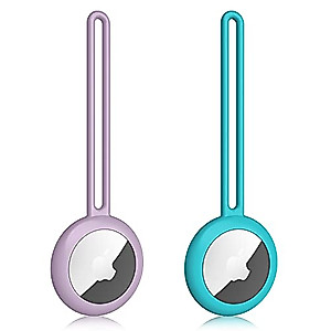 [2 Pack] Fintie Silicone Case for AirTag Tracker, Lightweight Protective Skin Cover Portable Anti-Lost Scratch Resistant Holder Compatible with Airtags 2021 Finder for Wallet Keys Pets, Purple + Blue