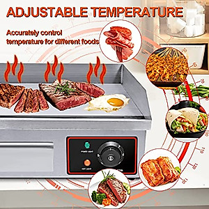 PROMOTOR 14" Electric Countertop Griddle Grill Stainless Steel Commercial Restaurant Teppanyaki Grill Adjustable Temp Control 1500W Non-Stick