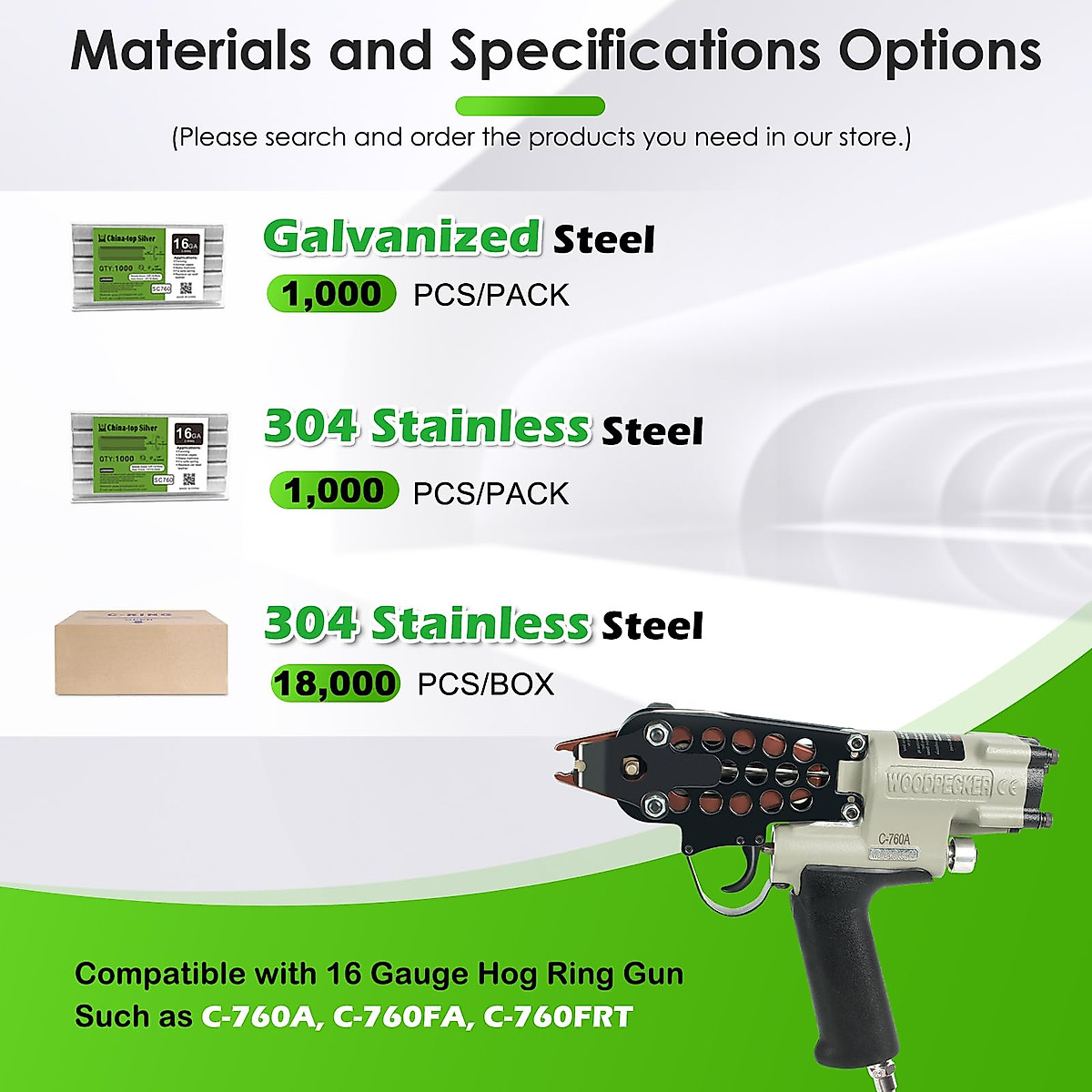 China-top Silver SC760 16 Gauge 5/8'' Crown C Ring Staples C-Rings Hog Rings