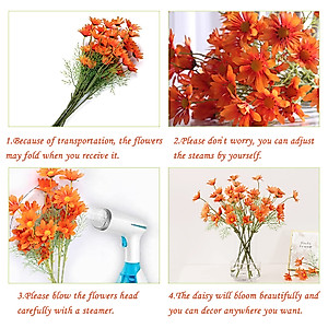 10 Bundles Fake Daisy Mums Artificial Flowers for Outdoors Decoration Uv Resistant Faux Flowers Greenery Shrubs Plants for Hanging Planter Home Wedding Office Garden Outside Decor (Orange)