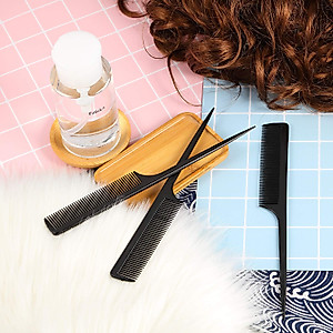 Boao 12 Pack Rat Tail Comb Styling Plastic Anti Static Heat Resistant Tail Comb for All Hair Types Fine Tooth for Men and Women(Black)