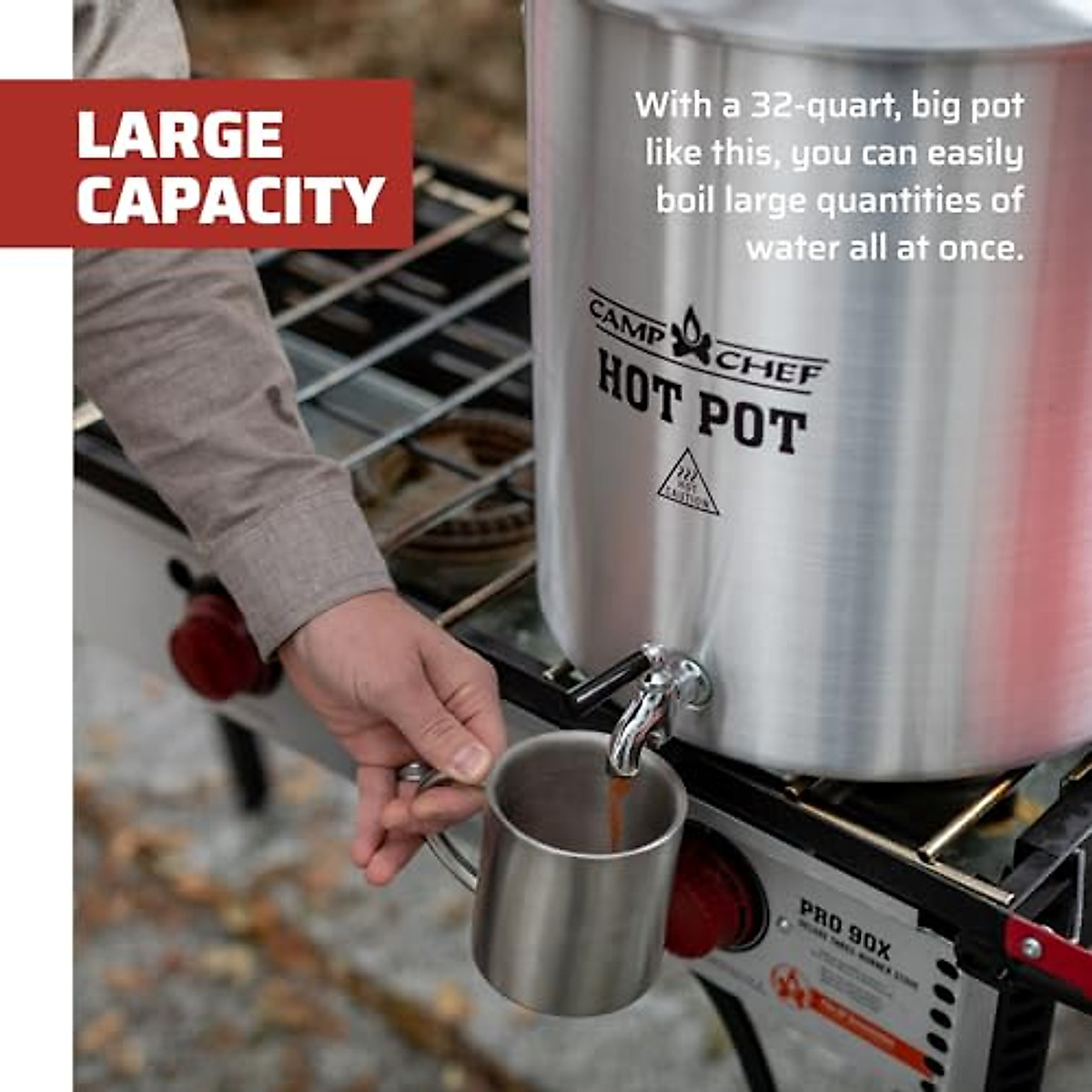 Camp Chef Aluminum Hot Water Pot - For Hot Chocolate & Hot Apple Cider - Hot Water Storage with a Spigot for Dishes - Easy-to-Serve Hot Beverage Dispenser - 32 Quart Pot - About 120 Servings