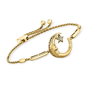 Ross-Simons Diamond-Accented "Love You To The Moon and Back" Star and Moon Bolo Bracelet in 18kt Gold Over Sterling