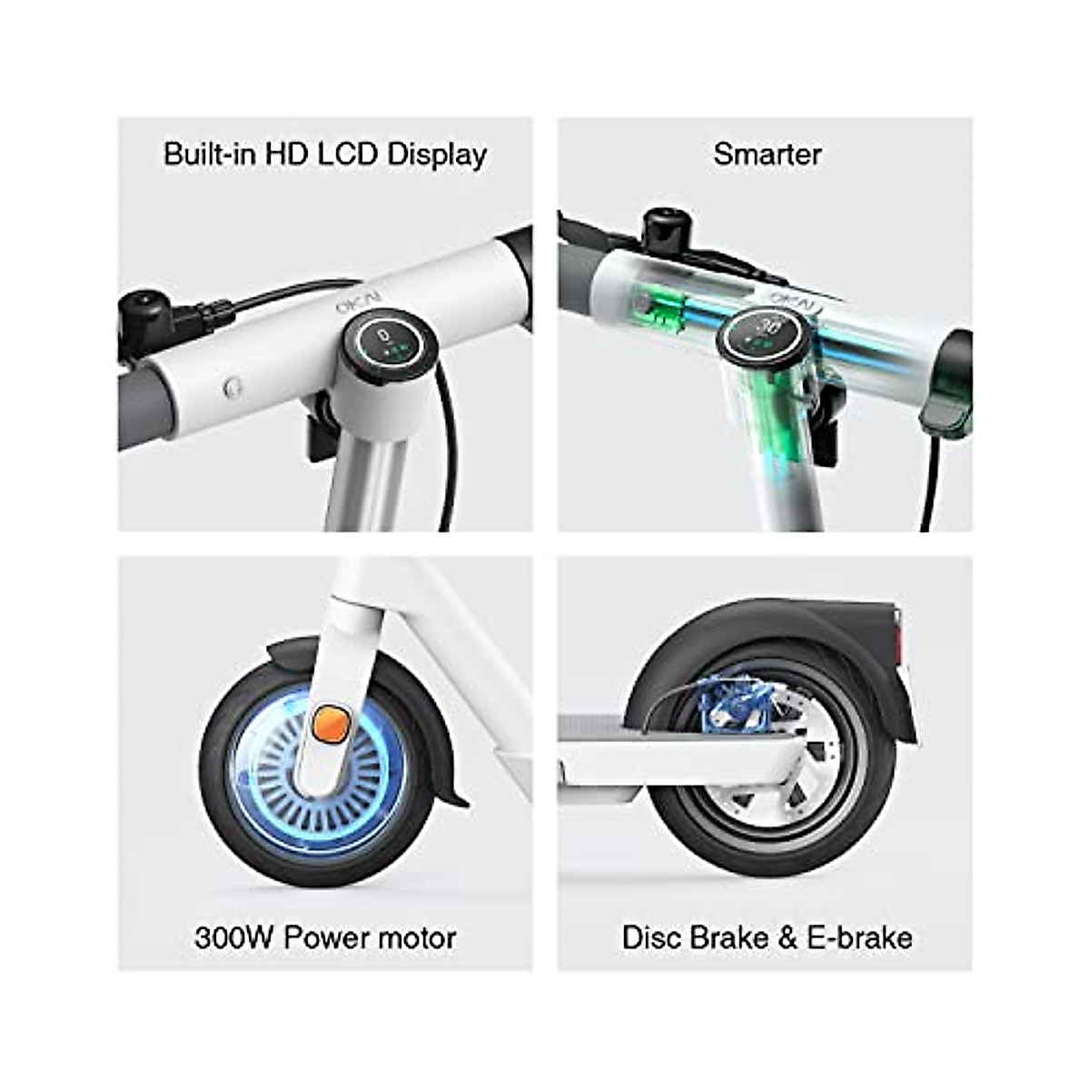 OKAI Neon Lite Electric Scooter - Up to 15.5 MPH, 18.6 Miles Long Range, E Scooter for Adults and Beginners, Lightweight Commuter Scooter with Ambient Light, UL Tested