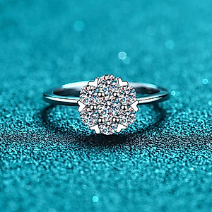 StarGems 0.8ct Moissanite 925 Silver Platinum Plated& Zirconia Surrounded Romantic Six Prong Cluster Ring B4473-0.8ct-5.5