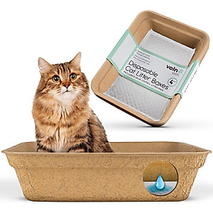 Voln Pets (4-Pack) Disposable Litter Boxes for Cats, with Odor & Liquid Absorbent Pads, Disposable Cat Litter Box, Large Disposable Litter Box, Easy Clean Litter Box, Odorless Kitty Litter Box
