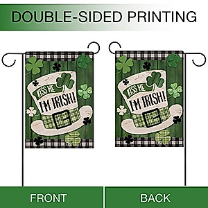 Hzppyz Happy St. Patrick's Day Top Hat Shamrock Irish Lucky Garden Flag Double Sided, Buffalo Plaid Check Farmhouse Clover Decorative Yard Outdoor Small Decor, Burlap Home Outside Decoration 12 x 18