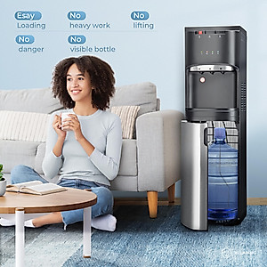 Euhomy Self Cleaning Bottom Loading Water Cooler Dispenser, with UV Lights Stainless Steel Water Cooler for Home, Office, Living Room, 3 Or 5 Gallon Bottle，Black