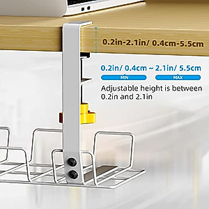 AOSYCO Cable Management Tray Under Desk, No Drill Cable Management Rack, Upgraded Clamp Mount Table Wire Management Holder, with 12PCS Cord Organizer Manager, 16" White Desk Cable Tray 1PACK