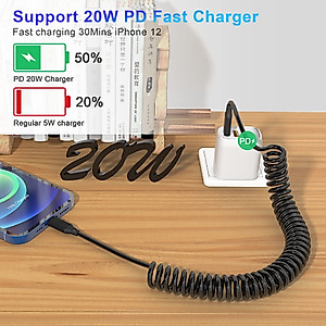 Bawanfa Coiled USB-C to Lightning Cable - MFi Certified Retractable USB C iPhone Cord - Short Charging Cable for Car Compatible with iPhone 13 12 11 Pro Max XR XS X (CarPlay Compatible)