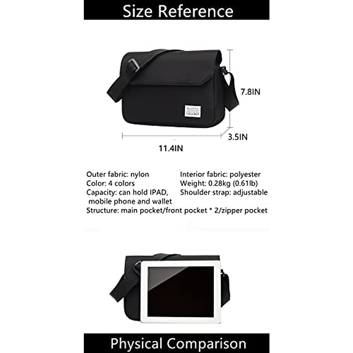 JBB Messenger Bag for Men Women Nylon Satchel Crossbody Bags Casual ShoulderBags Lightweight Purse