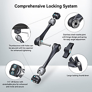 SMALLRIG Rosette Magic Arm 11 Inch with Ball Head, 1/4"-20 Screws, and Anti-Twist Pins, for Cameras/iPads/Monitors/LED Lights/Smartphones/Action Cameras, Max Load Capacity 3kg - 3959