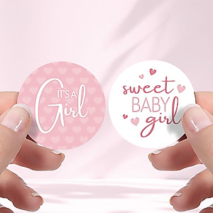Pink It’s a Girl Baby Shower Stickers, Sweet Baby Girl Baby Shower Party Favor Bag Labels - 40 Count