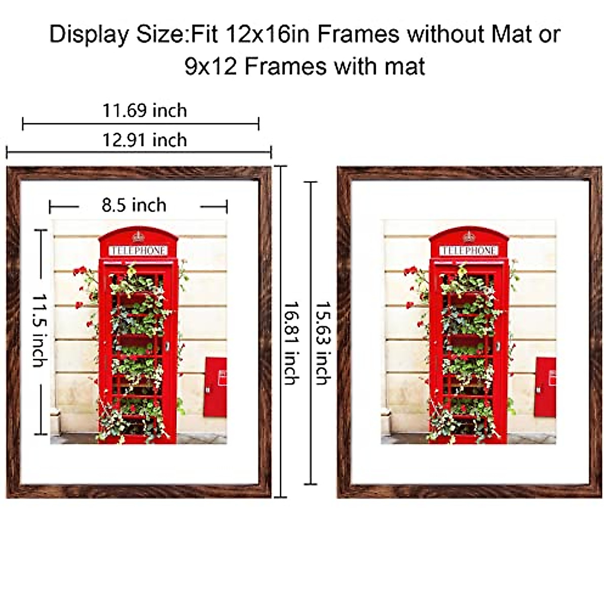 SESEAT 12x16 Picture Frame Rustic Brown, Display Pictures 9x12 with Mat or 12x16 without Mat, Photo Frames Wall Gallery, 1 Pack