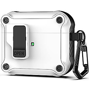 R-fun Airpods 3rd Generation Case with Automatic Secure Lock Clip, Hard Shell Full-Body Protective Airpods 3 Case 2021 for Women Men,Compatible with Apple Airpods 3rd Generation 2021,White