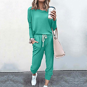 Jogging Suits for Women 2 Piece Set Tie Waist Joggers Pullover and Drawstring Set Casual Fall Outfits for Women Sales Today Clearance